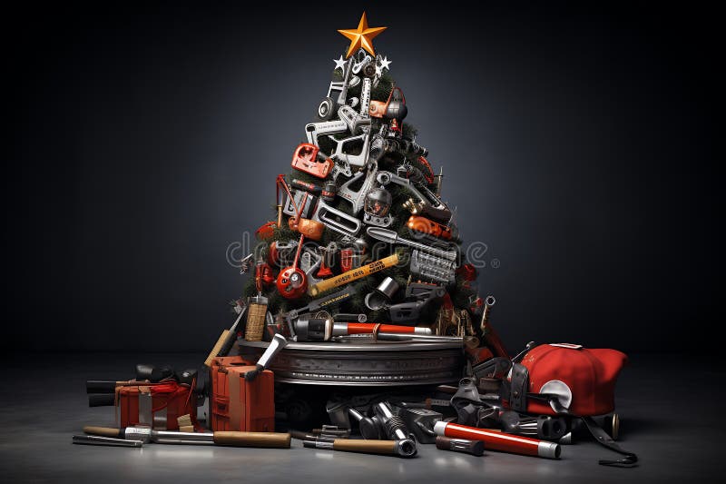 Christmas Tree Made of Construction Tools. 3d Illustration Stock ...