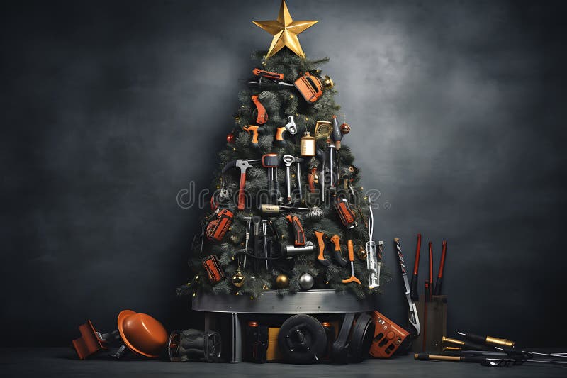 Christmas Tree Made of Construction Tools. 3d Illustration Stock ...