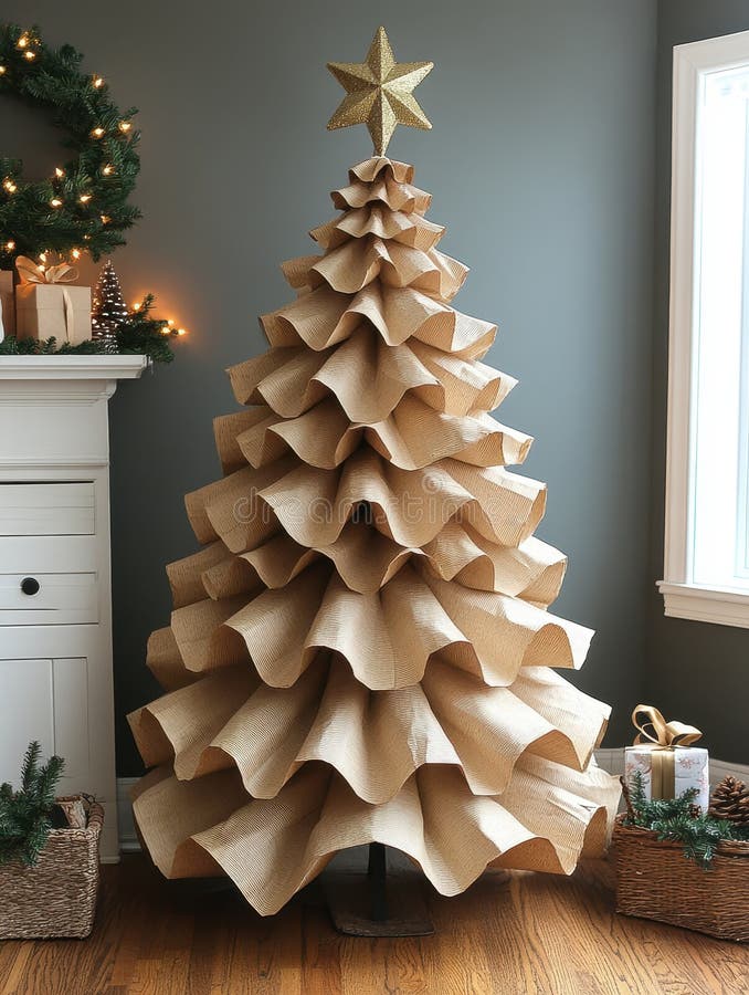 Christmas Tree Made of Crumpled Kraft Paper, Featuring a Rustic and Eco ...