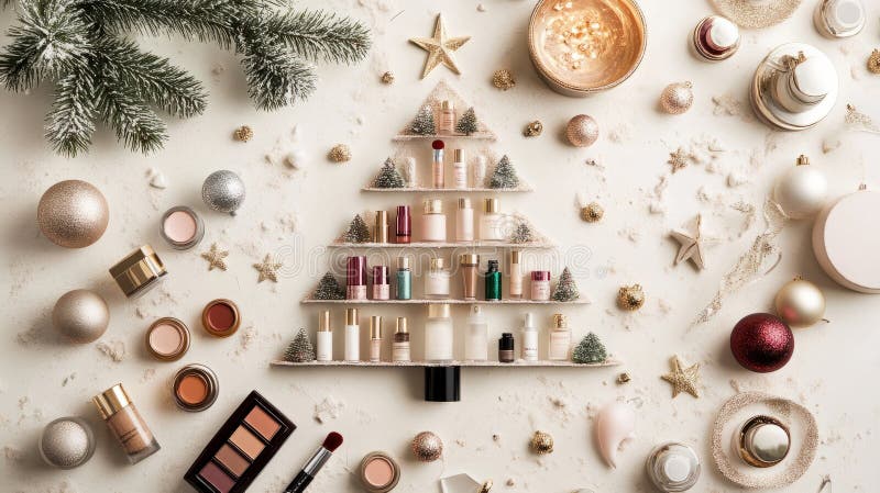 Christmas Tree Made from Decorative Cosmetics Stock Illustration ...