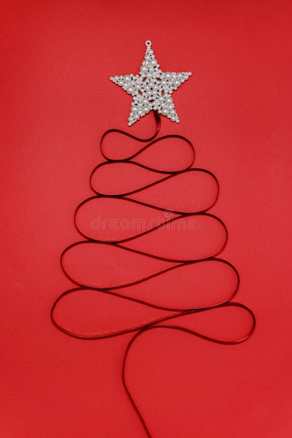 Christmas Tree Made of Decorative White Ribbon with Star on Top ...