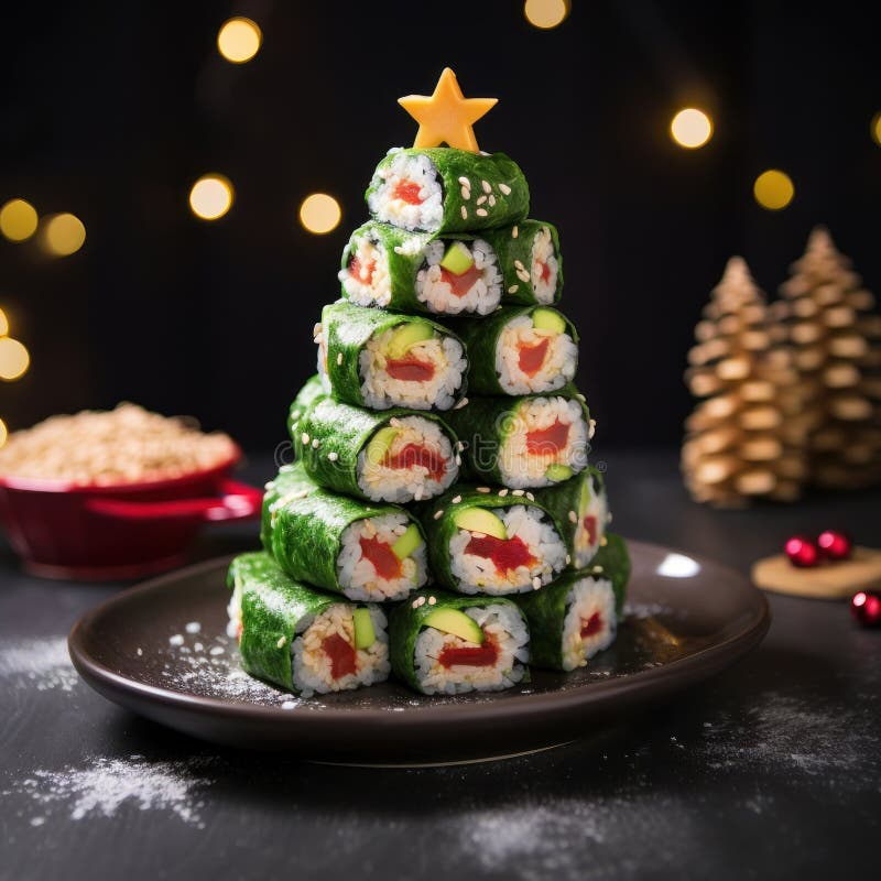 Christmas Tree Made from Different Sushi Stock Image - Image of ...