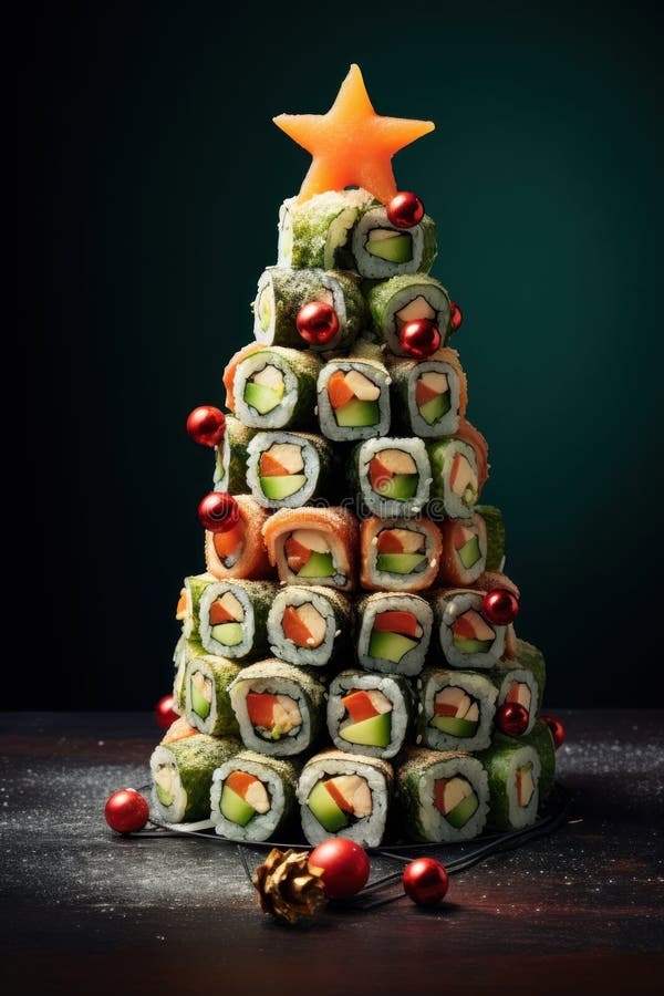 Christmas Tree Made from Different Sushi Stock Image - Image of ...