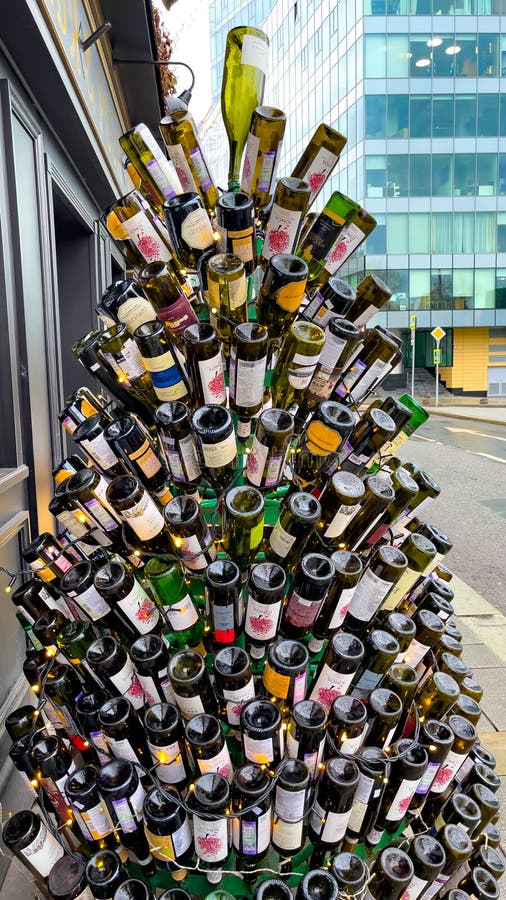 Christmas Tree Made of Different Wine Bottles Editorial Stock Photo ...