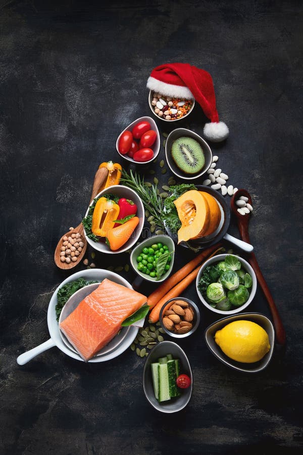 Christmas Tree Made of Healthy Food Stock Photo - Image of fish, menu ...