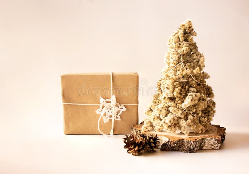 Christmas Tree Made of Natural Materials and Gift Box in Craft ...