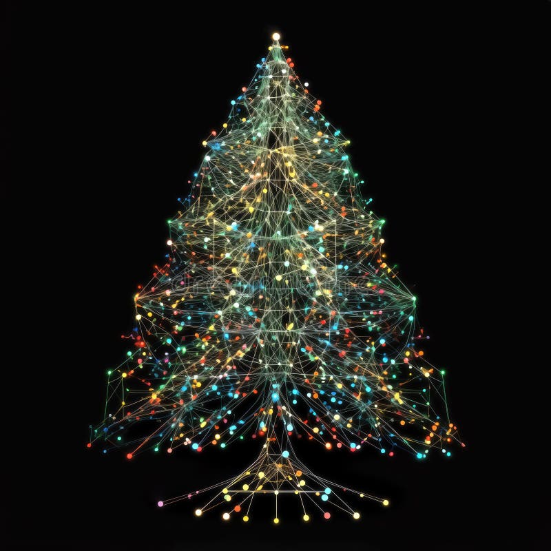 Christmas Tree Made of a Network of Interconnected Lights Against Black ...