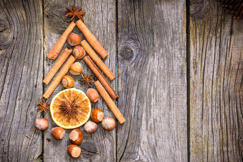 Christmas Tree Made of Nuts, Spices and Dried Oranges. Stock Image ...
