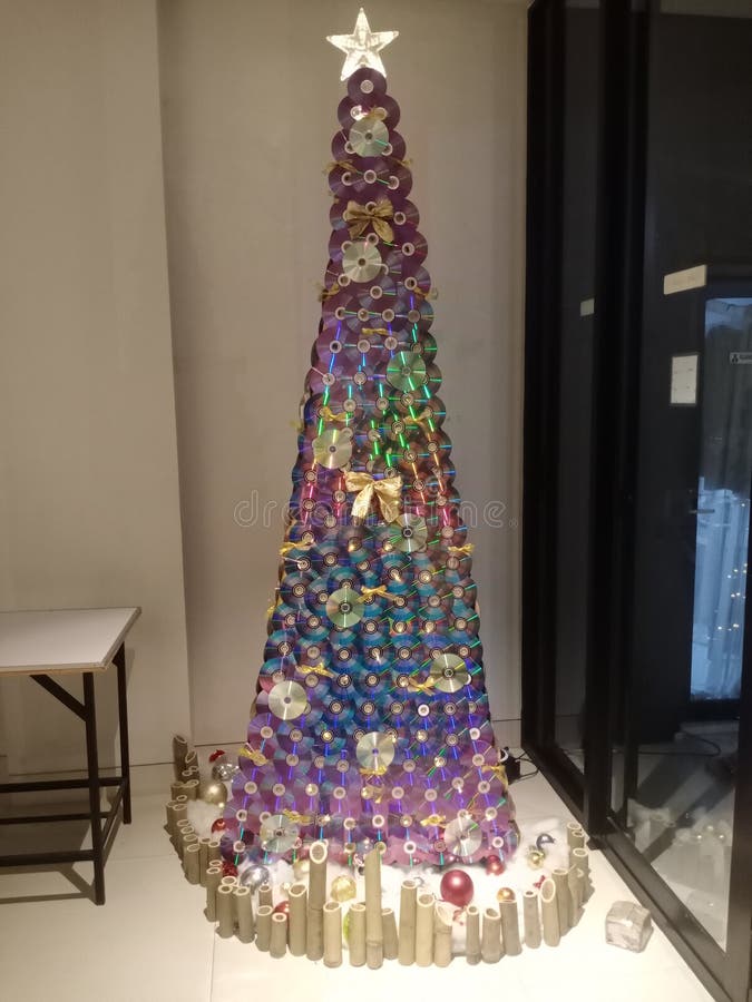 Christmas Tree Made from Old CDs Stock Image - Image of tree, material ...