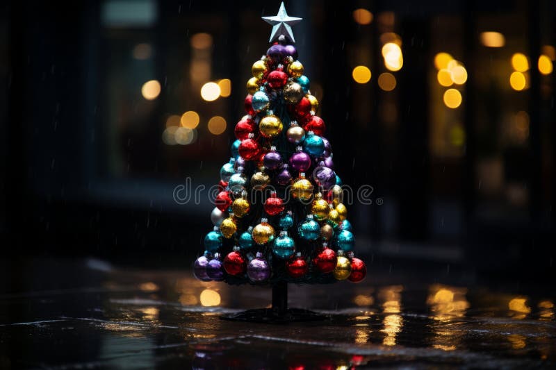 A Christmas Tree Made Out of Lego Ornaments in the Rain Stock ...