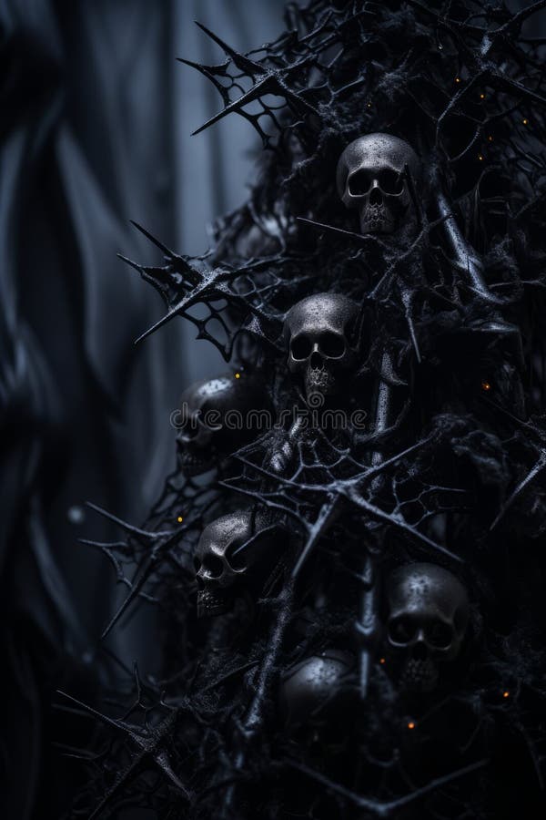 A Christmas Tree Made Out of Skulls Stock Illustration - Illustration ...