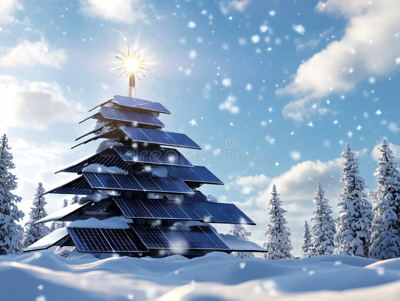 A Christmas Tree Made Out of Solar Panels in the Snow Stock Photo ...