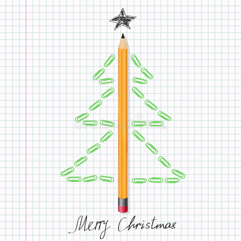 Christmas Tree Made of Pencil and Paper Clips on Notebook Sheet Stock ...
