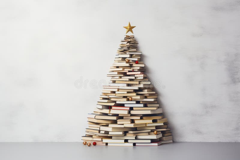 Christmas Tree Made from Pile of Books. Generative AI Stock ...