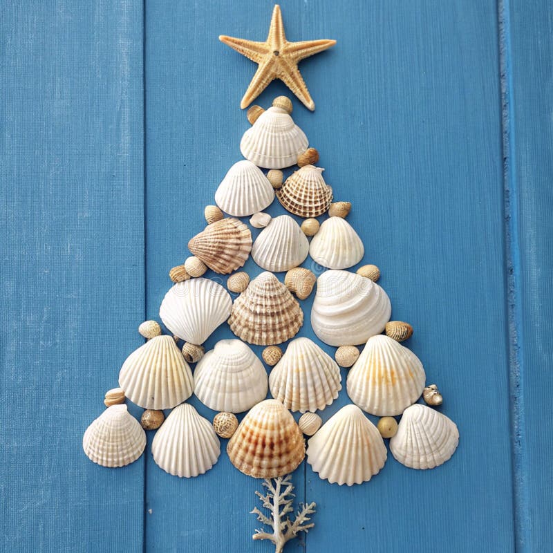 Christmas Tree Made of Shells on Beach Stock Illustration ...