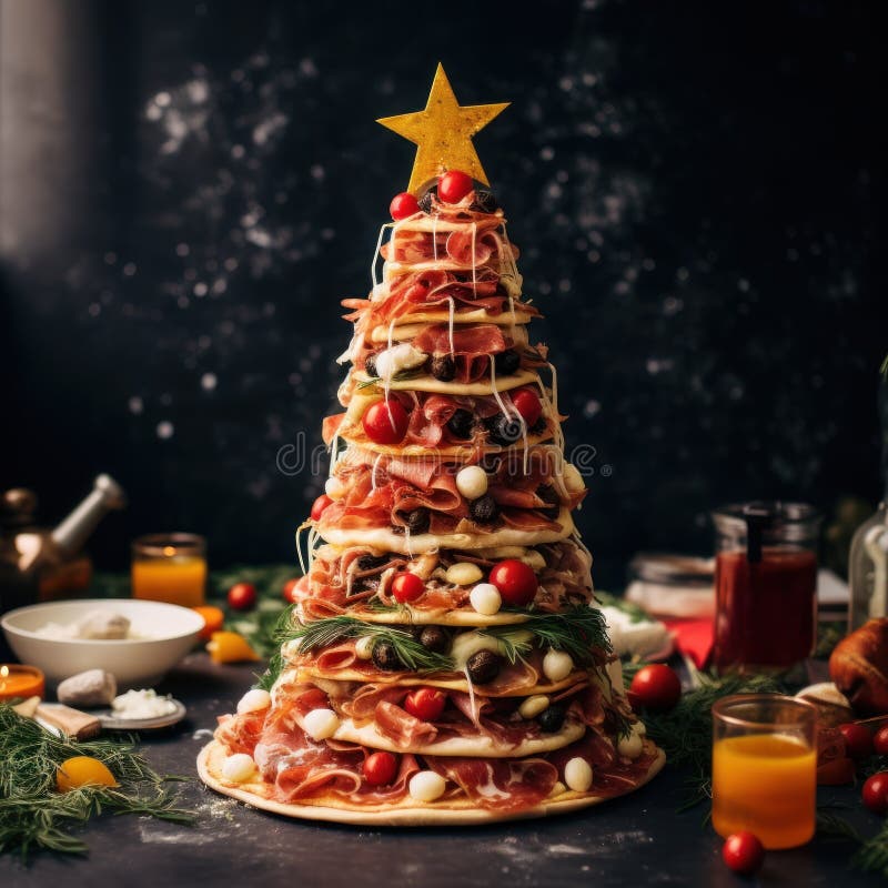 Christmas Tree Made from Slices of Pizza Stock Image - Image of snack ...