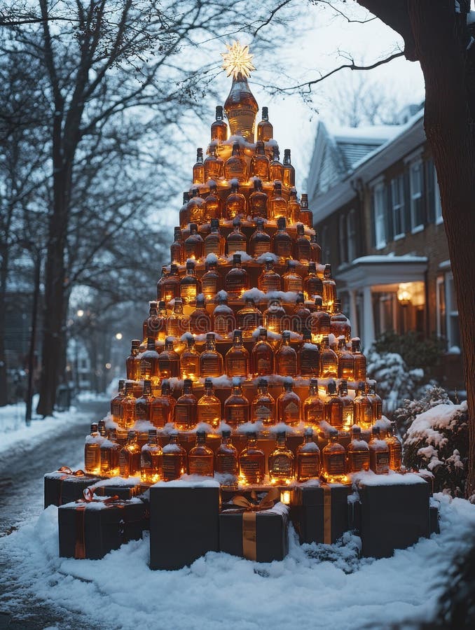 Christmas Tree Made of Square Whiskey Bottles Stock Photo - Image of ...