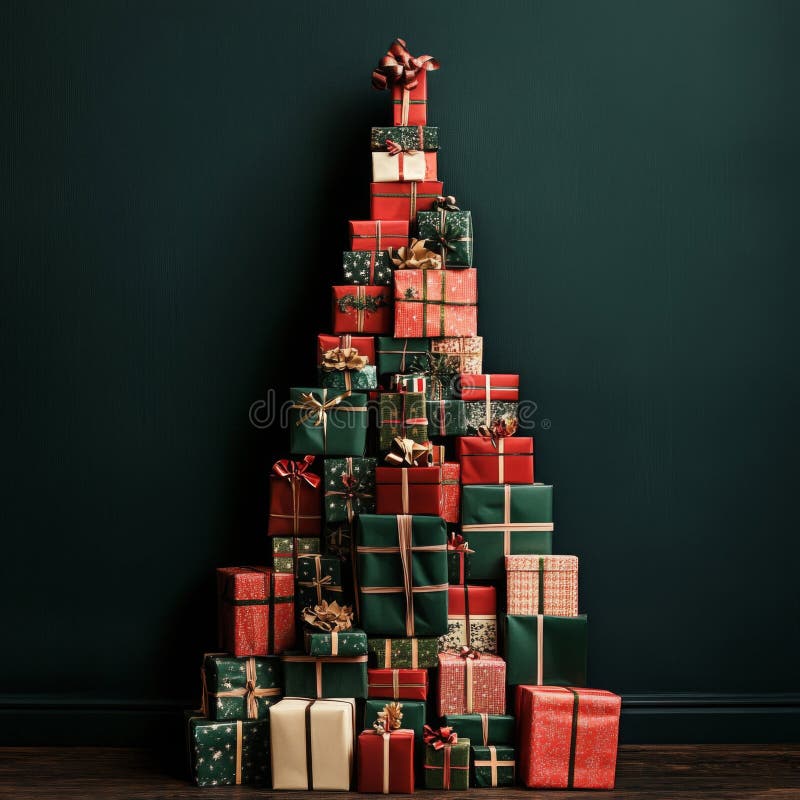 Christmas Tree Made from Stacked Presents Stock Illustration ...