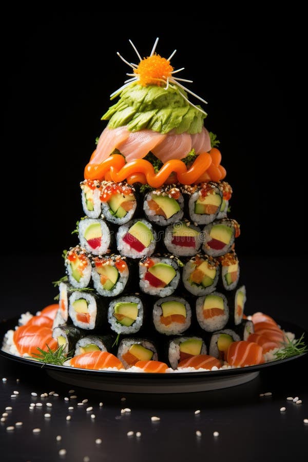 Christmas Tree Made of Sushi. Ai Generated Stock Illustration ...