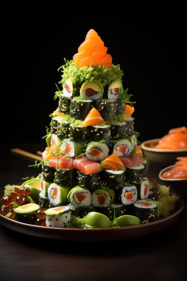 Christmas Tree Made of Sushi. Ai Generated Stock Illustration ...