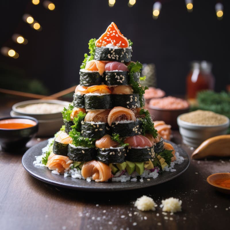 Christmas Tree Made of Sushi. Ai Generated Stock Illustration ...
