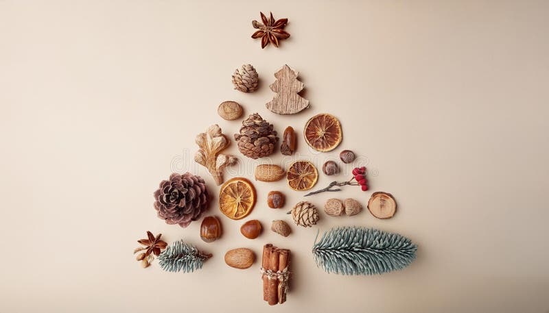 Christmas Tree Made of Various Natural Winter Things. Minimal New Year ...