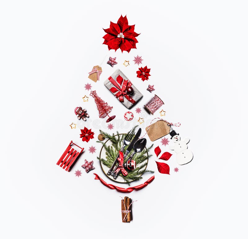 Christmas Tree Made with Various Christmas Objects on White Background ...