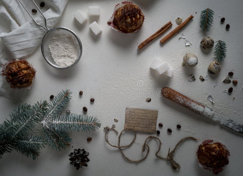 Christmas Tree Made from Wheat Flour and Decorations. Top View ...