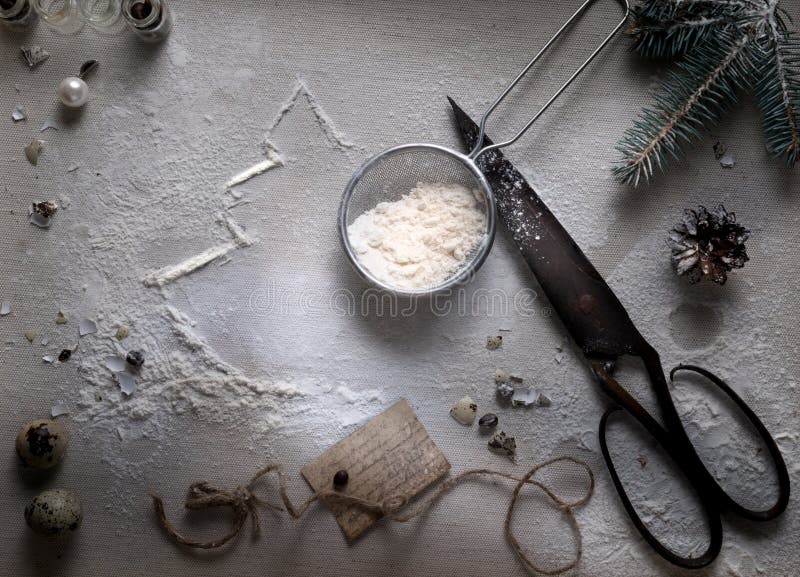 Christmas Tree Made from Wheat Flour and Decorations. Top View ...