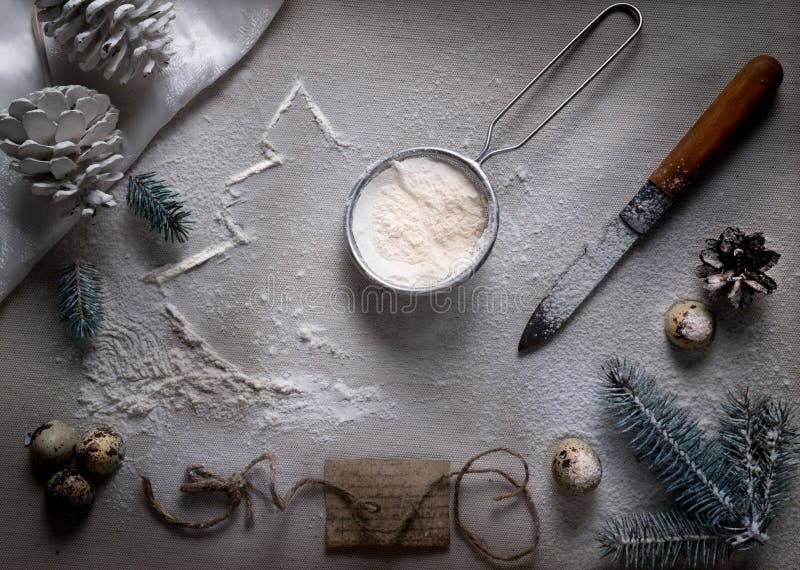 Christmas Tree Made from Wheat Flour and Decorations. Stock Photo ...