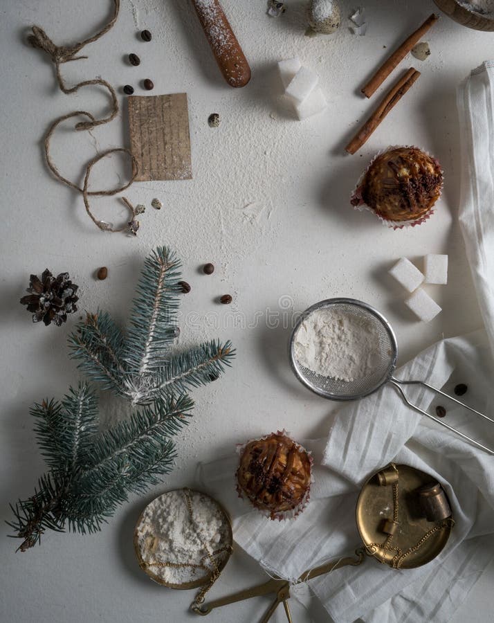 Christmas Tree Made from Wheat Flour and Decorations. Top View ...