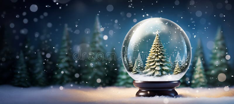 Christmas Tree in Christmas Magic Snow Ball on Snow in Winter Forest ...