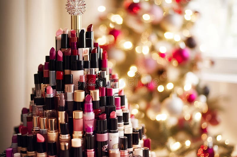 A Christmas Tree with a Makeup Tree on Top Picture Stock Image - Image ...