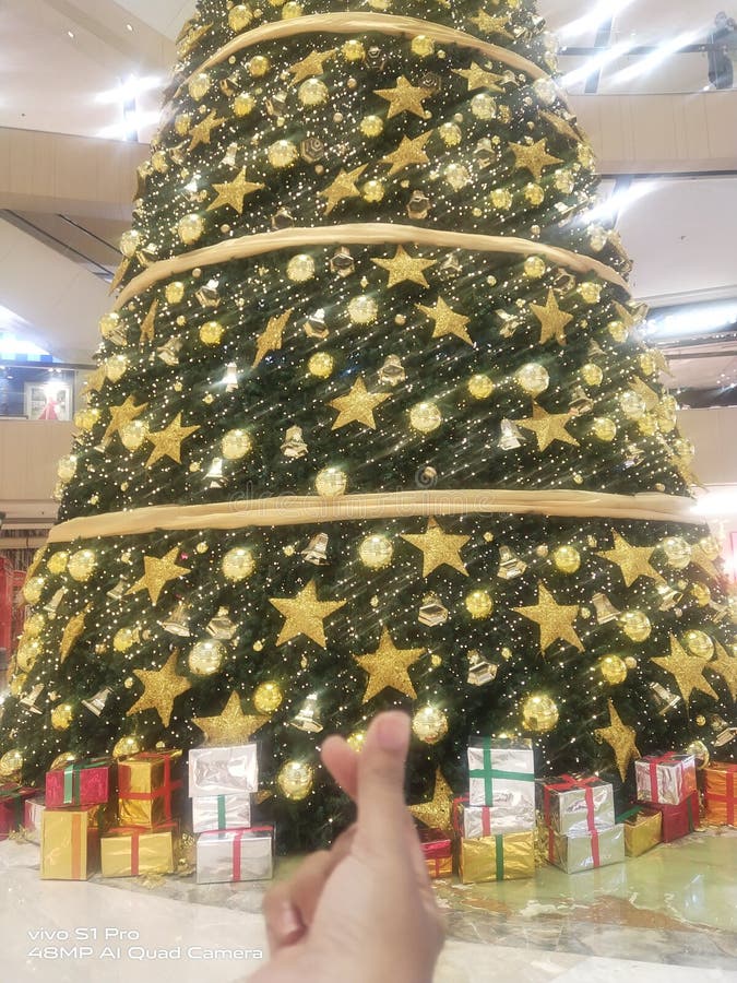 Christmas tree in mall stock image. Image of gift, tree - 205850007