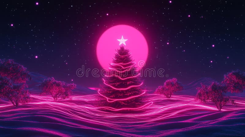 Christmas Tree in the Middle of Landscape. Synthwave Style. by ...