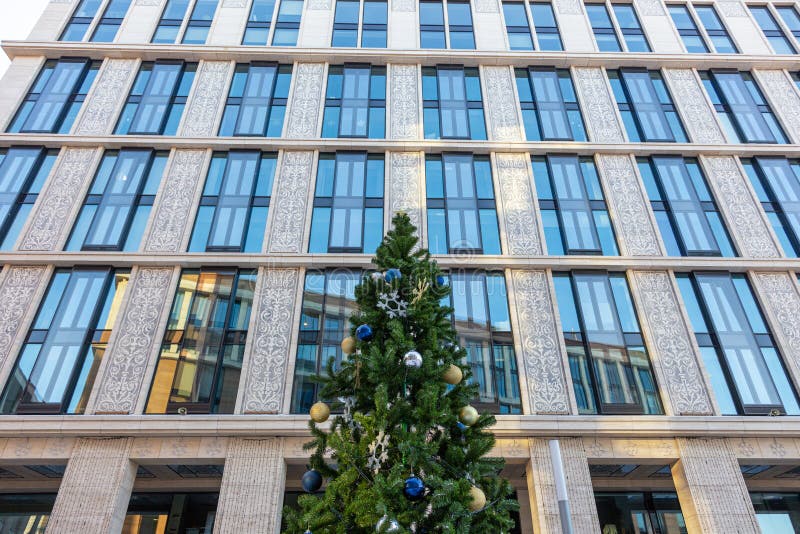 Christmas Tree and Modern Office Building Editorial Photo - Image of ...