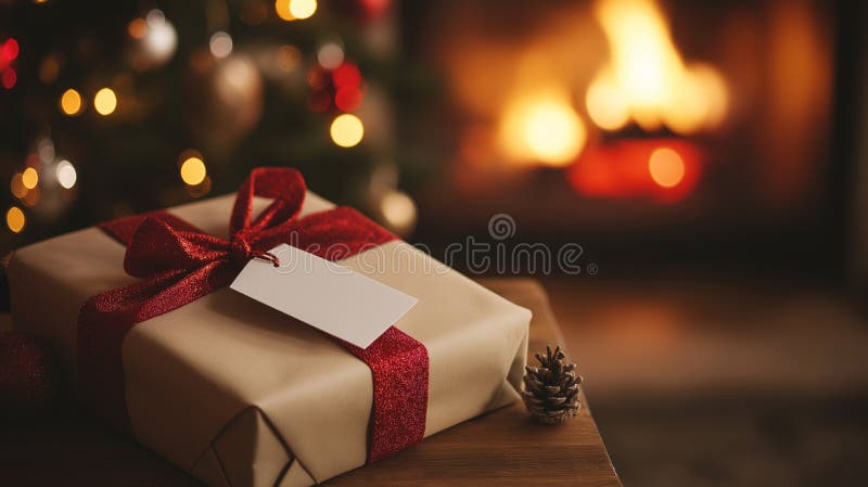 A Tied Gift Box with a Clean Tag for Congratulation Insertion Stock ...