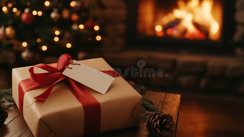 A Tied Gift Box with a Clean Tag for Congratulation Insertion Stock ...