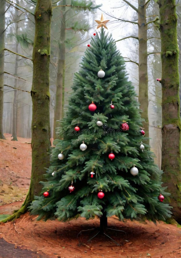 A Christmas Tree with Natural Decorations, in an Outdoor Forest Setting. Generative AI Stock ...