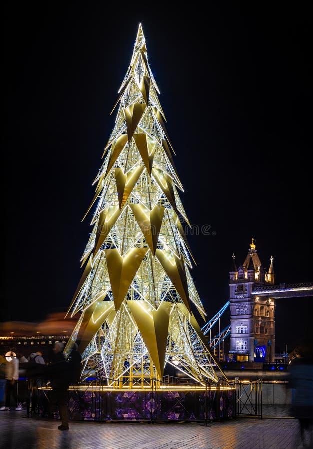 Christmas Tree Near the Tower Bridge in London Stock Image - Image of ...