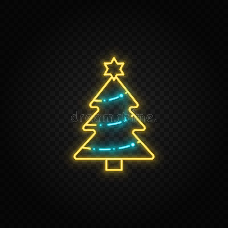 Christmas, Tree Neon Icon. Blue and Yellow Neon Vector Icon Stock ...