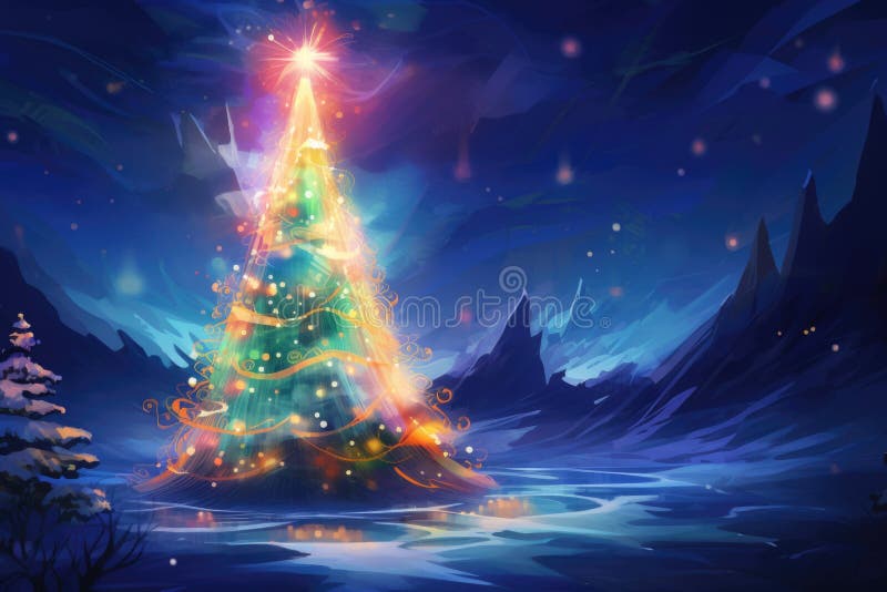 Christmas Tree in the Night Stock Photo - Image of december, light ...