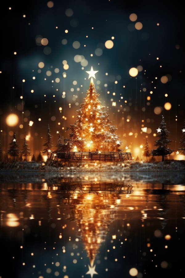 Christmas Tree in the Night City with Christmas Tree and Lights . Stock ...