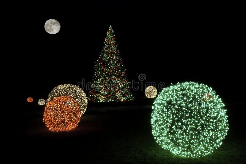 Christmas Tree at Night with Full Moon Stock Image - Image of christmas ...