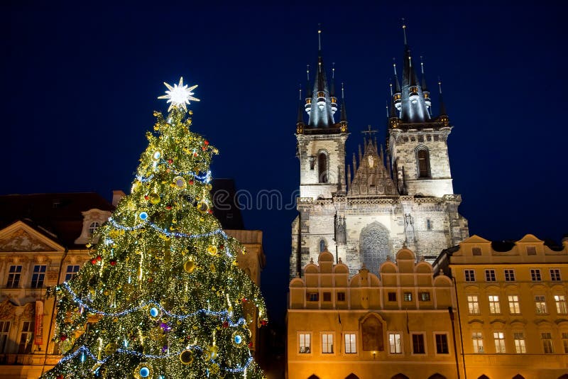 Christmas Tree on Old Town Square in Prague Stock Photo - Image of ...