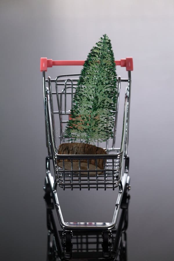 Christmas Tree Ornament in Cute Shopping Cart Stock Image - Image of ...