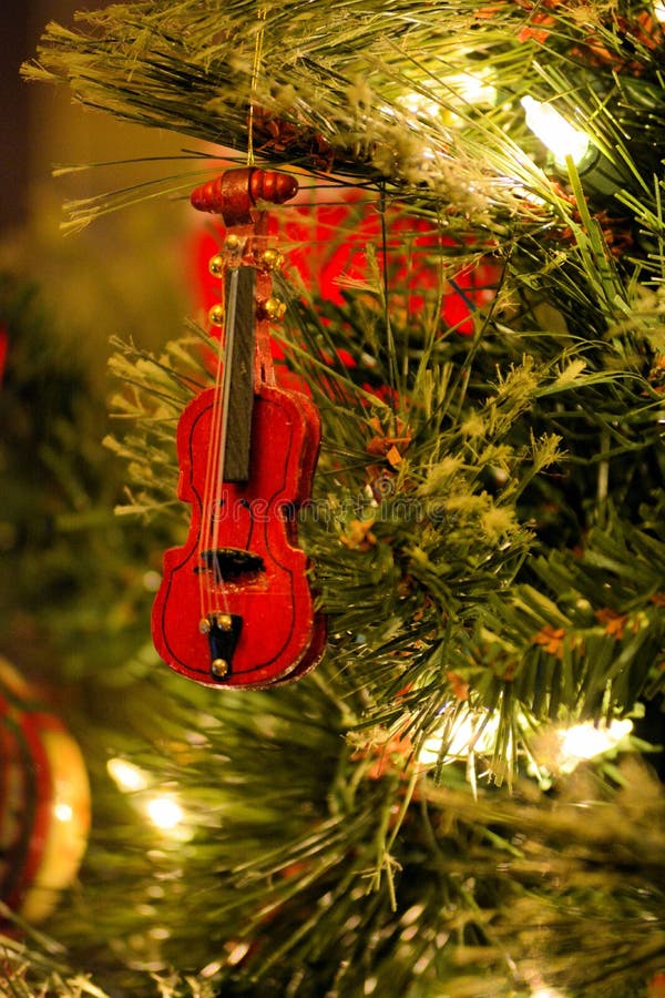 Christmas Tree Ornament Red Violin Fiddle Stock Image - Image of puppy ...