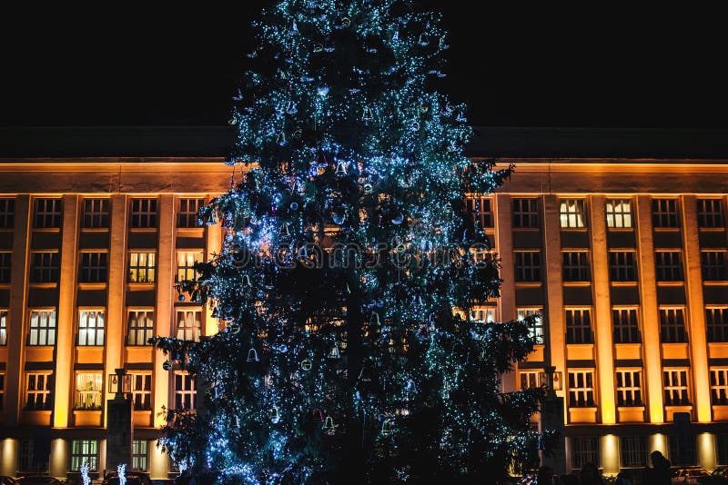 Christmas Tree Outdoors. Christmas Holidays Concept. Decorated ...