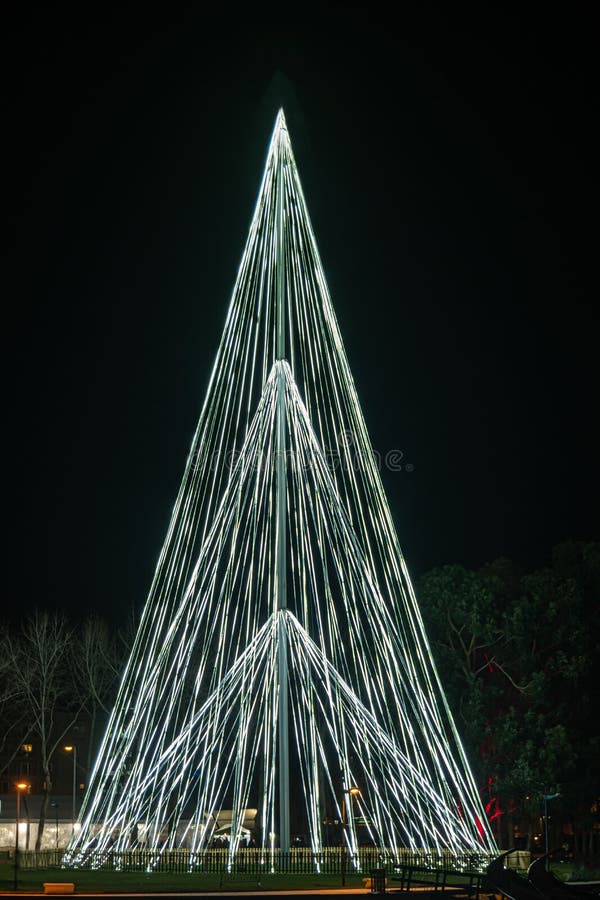 Christmas Tree in the Park at Night, Decorated with Lights Stock Photo ...
