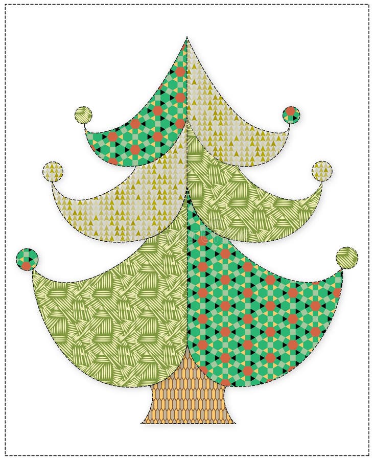 Christmas Tree in Patchwork Style Stock Illustration - Illustration of ...